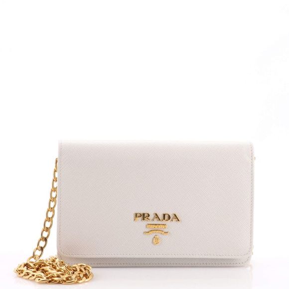Prada | Bags | Prada Chain Wallet Crossbody Saffiano Leather Neutral ...